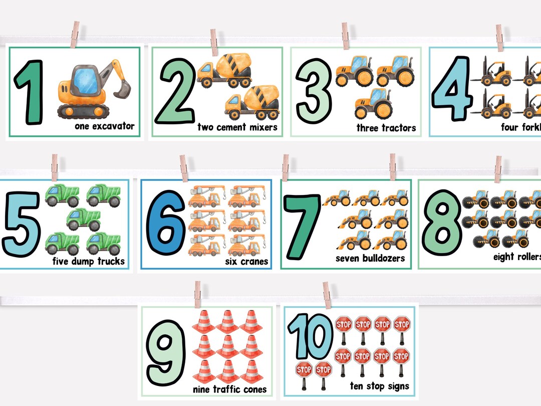 Construction-themed Counting Flashcards 1-10 Printable Fun Learning ...