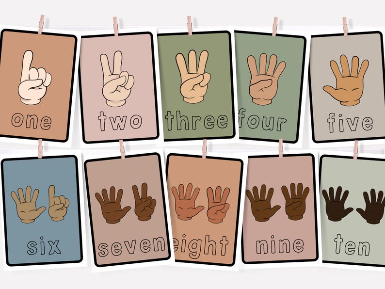 Printable Counting Flashcards 1-10 Finger Counting for Kids Diverse ...