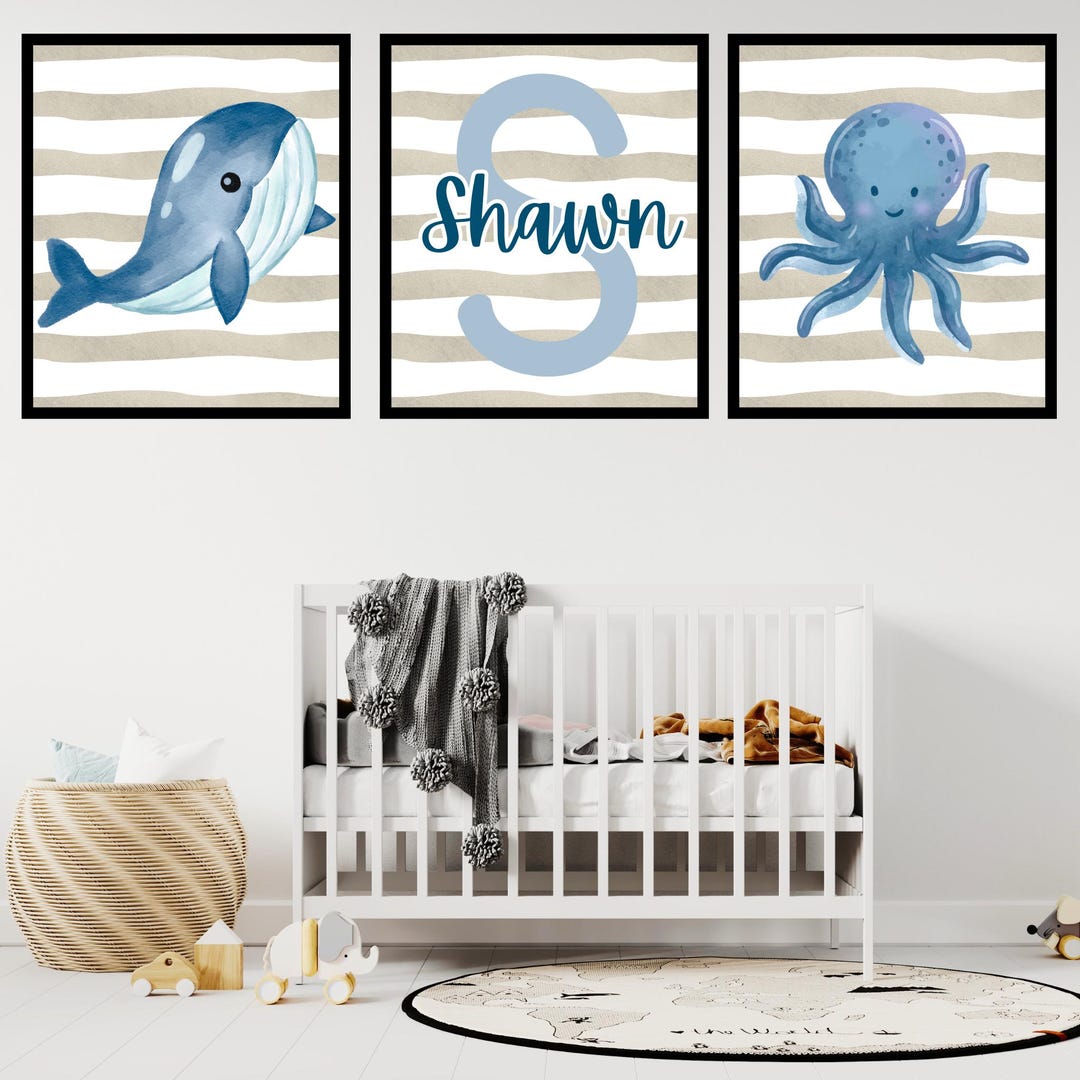 Personalized Ocean Animal Nursery Digital Prints, Custom Under the Sea ...