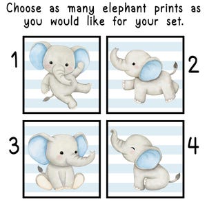 Personalized Baby Boy Elephant Nursery Wall Print Set, Custom Blue ...
