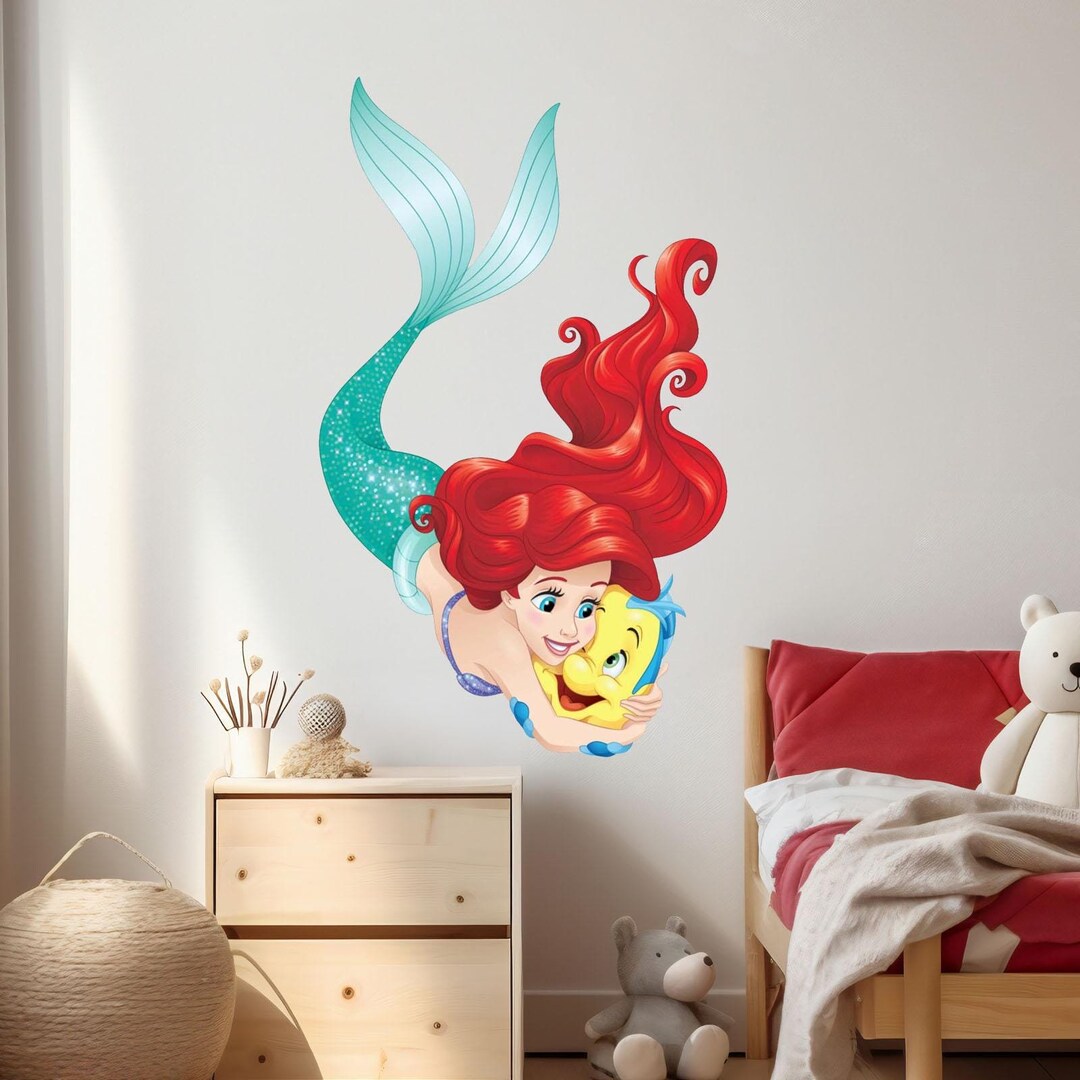 Ariel: Mermaid Hugs a Yellow Fish Wall Decals Disney's Little Mermaid ...