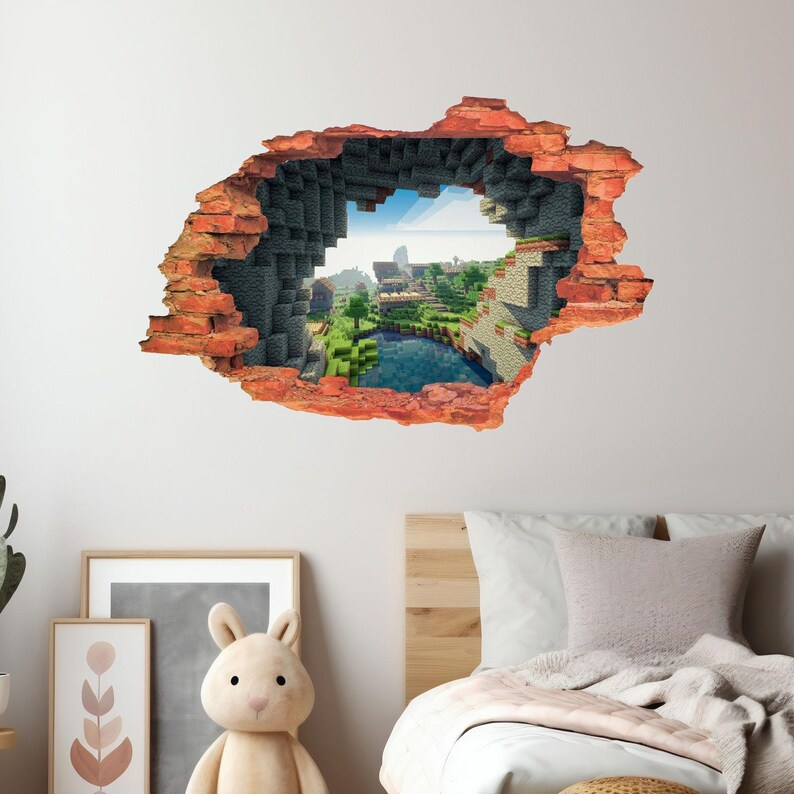 Minecraft Tunnel Wall Decals Video Game Wall Stickers for Kids Room ...