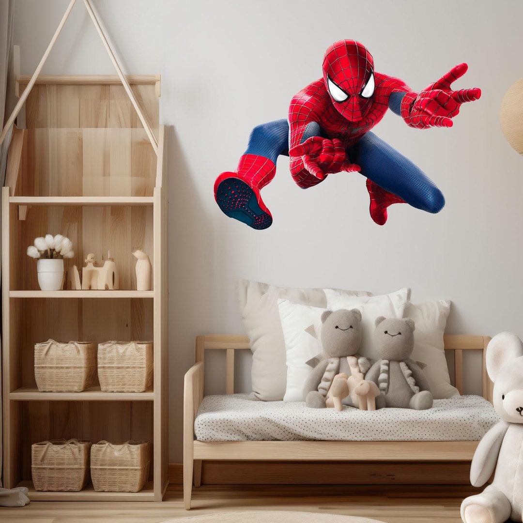 Spider-man Wall Decals Soaring Between Skyscrapers, Kids Room Decor ...