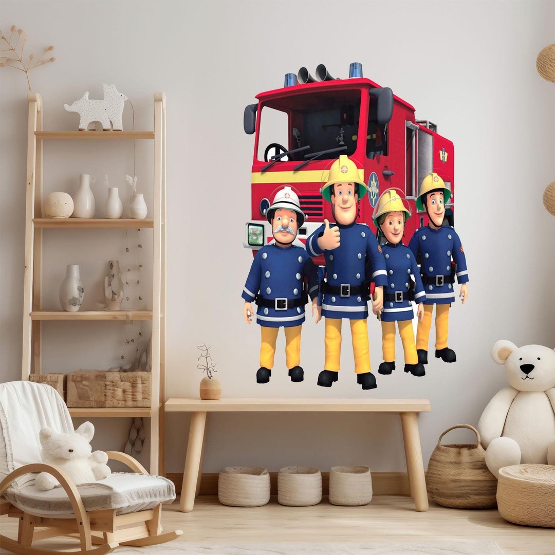 Fireman Sam With Fire Truck Wall Decals Kids Room Wall Stickers ...