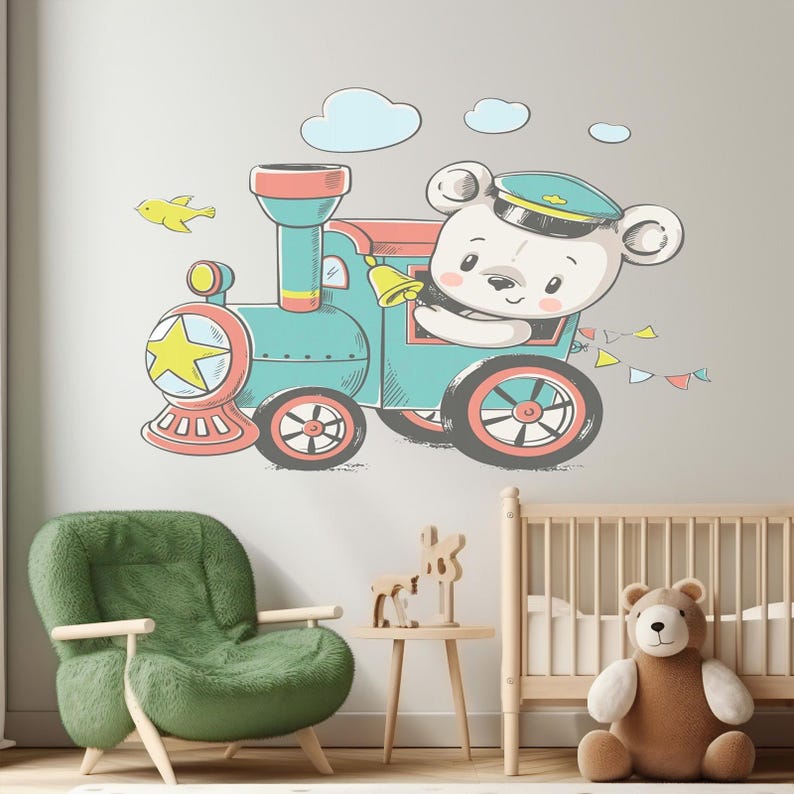 Bear Driving a Train Wall Decals Kids Room Wall Stickers, Nursery Decor ...