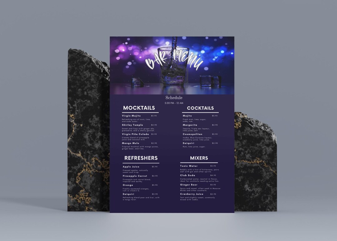 DIY Bar Menu Template ,editable Bar Menu Template , Wedding Drinks Menu ...