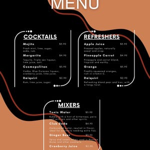 Editable Bar Menu Template Modern Abstract Bar Menu , Wedding Drinks ...