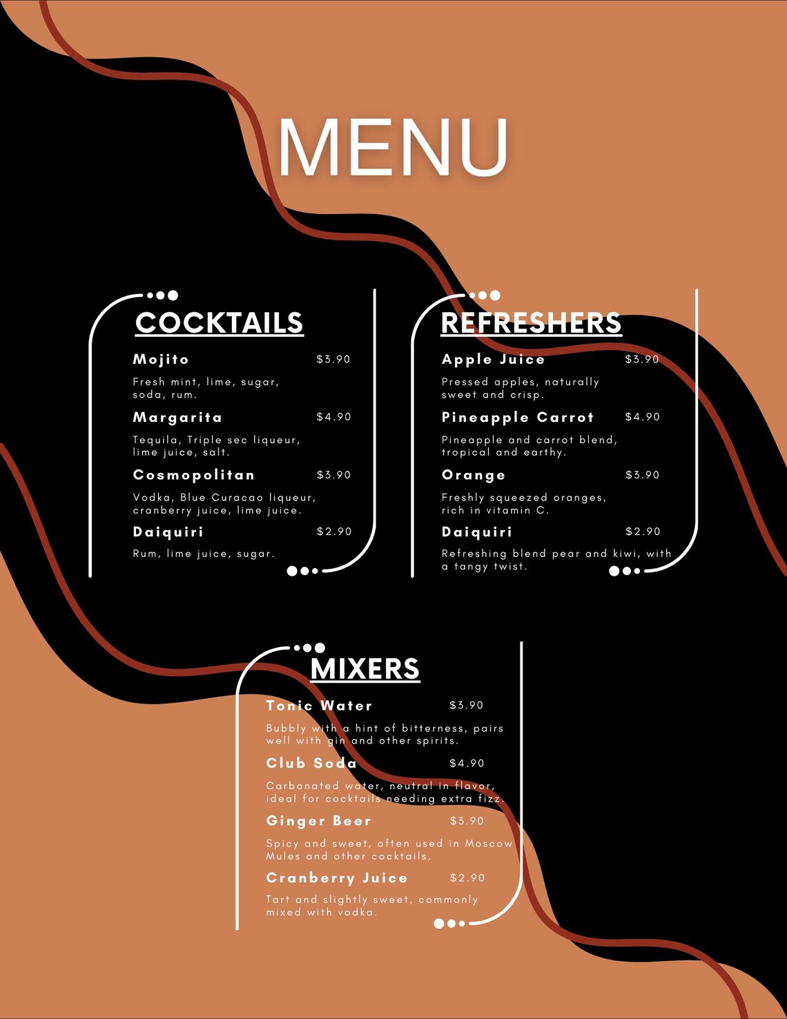 Editable Bar Menu Template Modern Abstract Bar Menu , Wedding Drinks ...