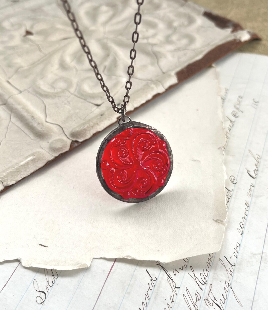 Stained Glass Ruby Red Pendant, Soldered Jewelry, January Birthstone - Etsy