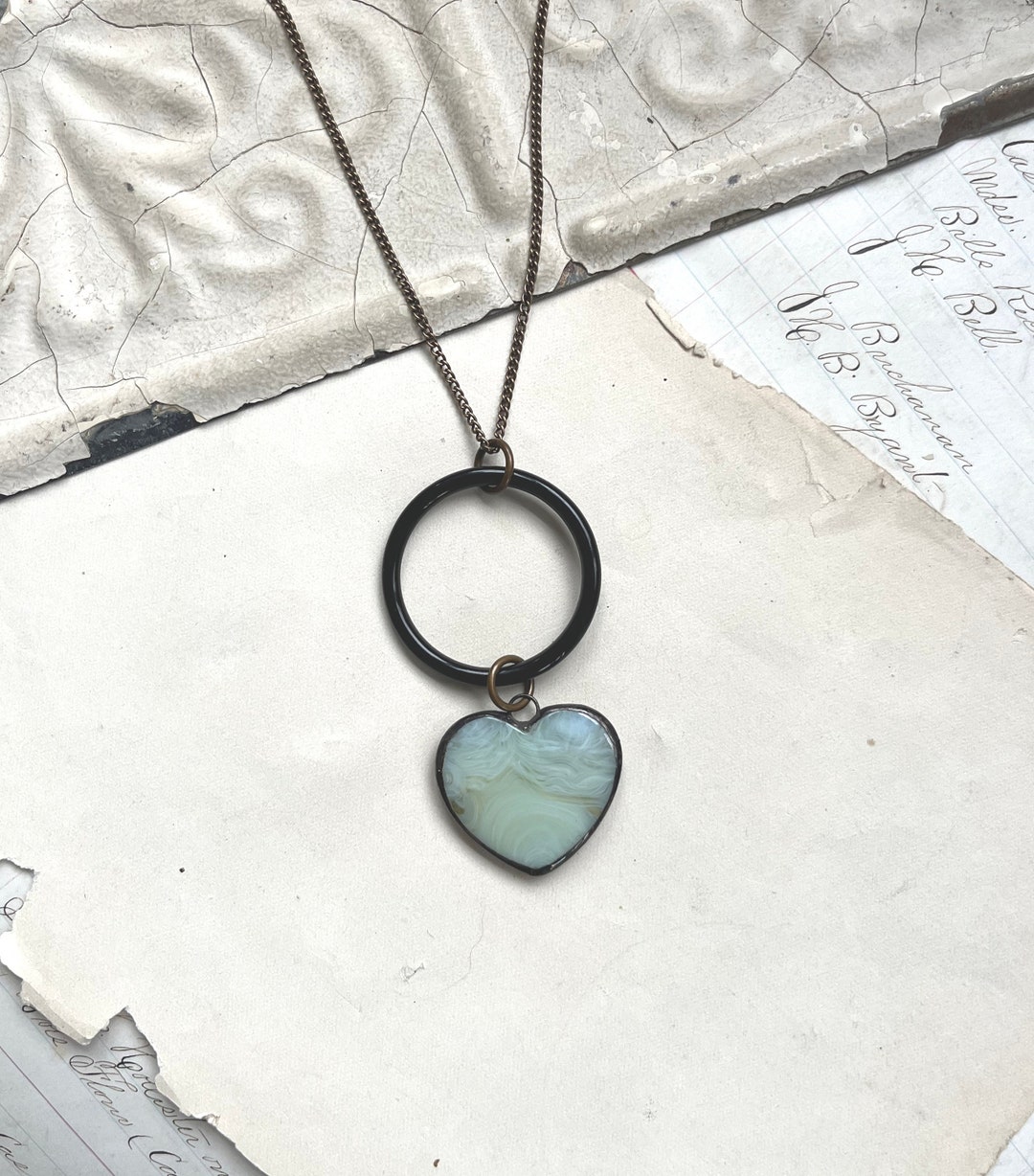 Vintage Heart and Hoop Necklace, Lucite Pendant - Etsy