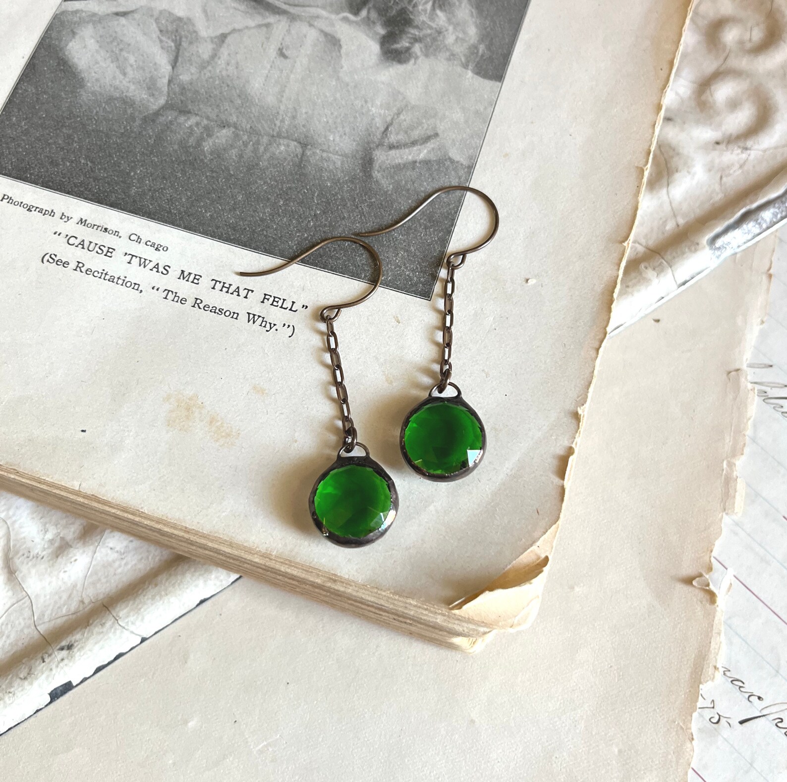 Emerald Green Jewel Faceted Glass Drop Earrings, Stained Glass Jewelry ...