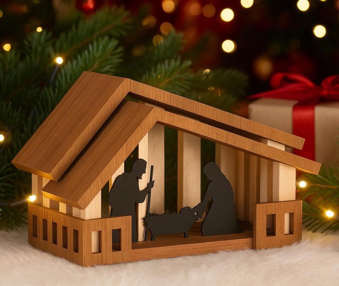 DIY Christmas Decor Nativity Manger Plan: Wooden Stable Building ...