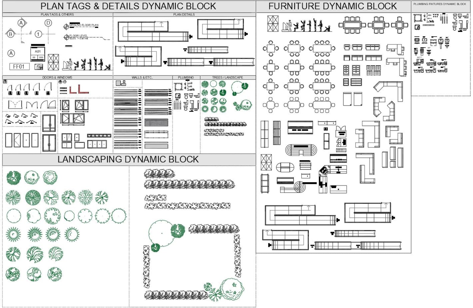 Dynamic Blocks Collection Autocad : Doors, Windows, Plumbing (metric ...