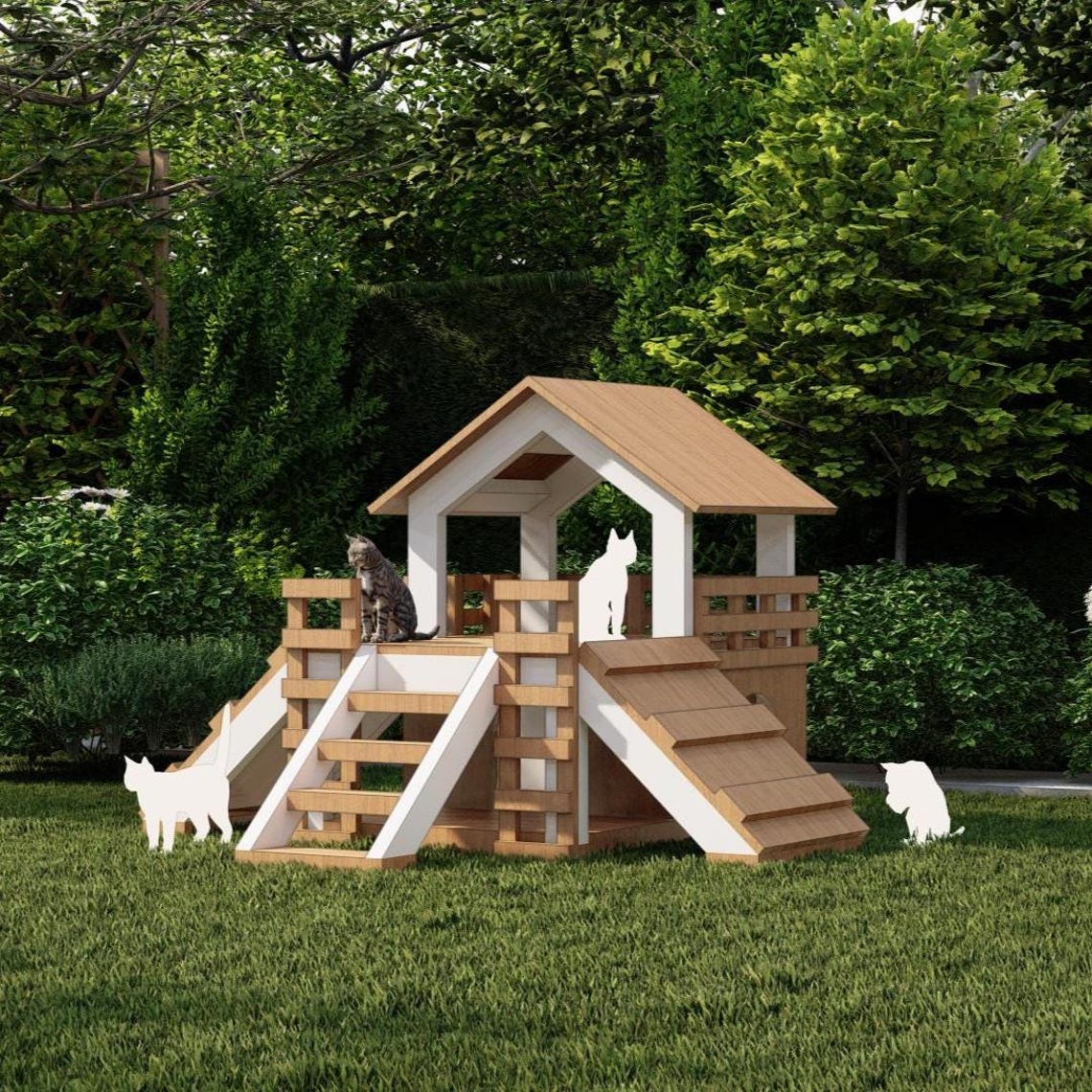 DIY Outdoor Dog Playground Plans: 2-story Pet House With Ramp (digital ...