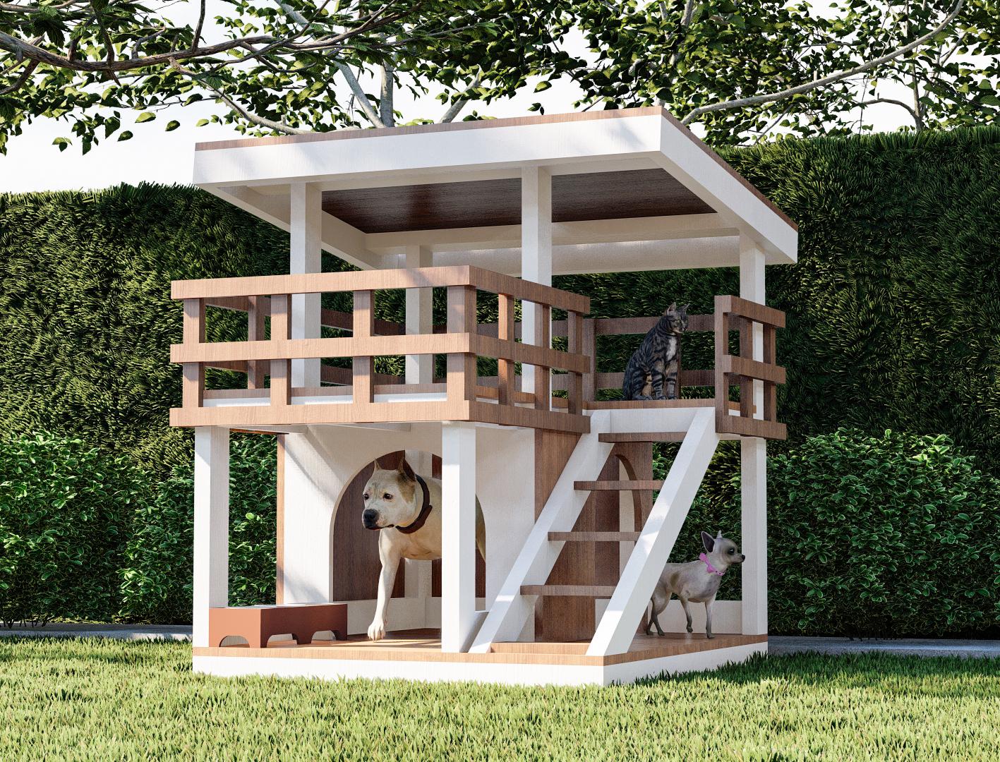 DIY Elevated Dog House Plans With Stairs Leading to Covered Second ...