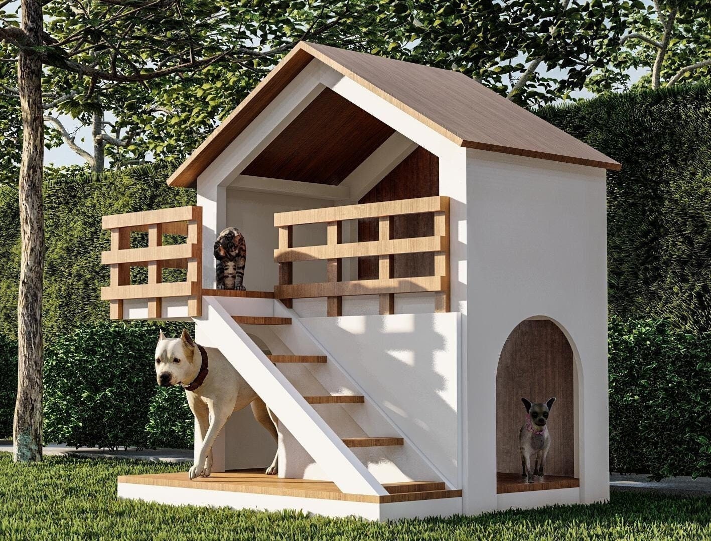 Casa para perro - Plano de casa XL de 2 pisos con rampa de 1,20 mx 1,40 ...