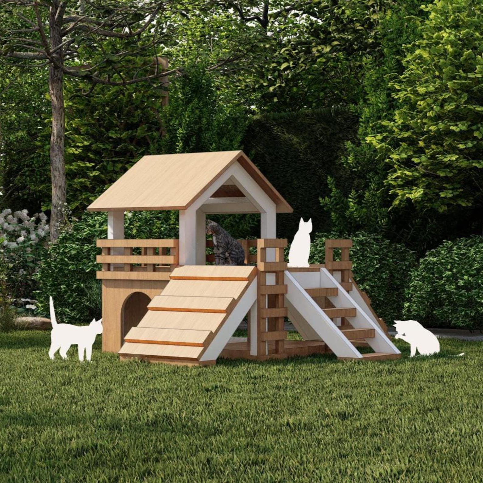 DIY Outdoor Dog Playground Plans: 2-story Pet House With Ramp (digital ...