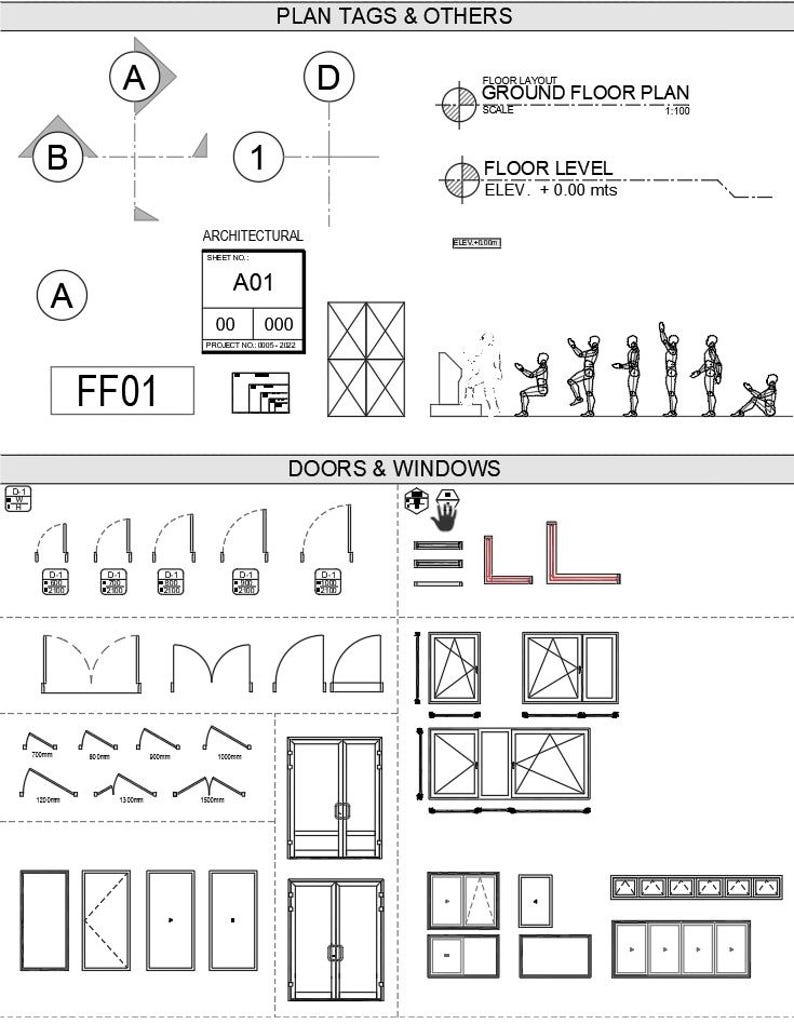 Dynamic Blocks Collection Autocad : Doors, Windows, Plumbing (metric ...