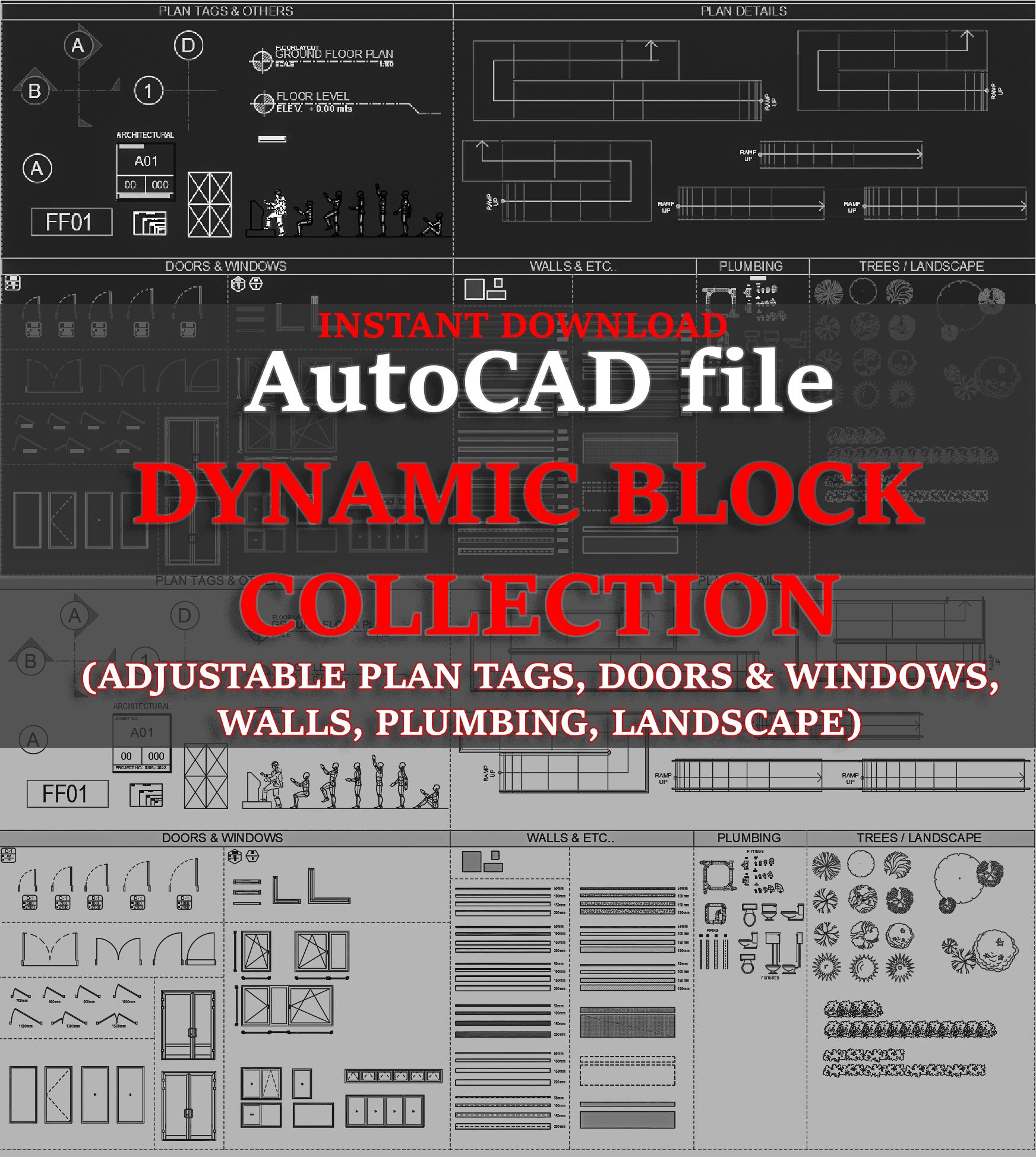 Autocad Dynamic Blocks Collection: Doors, Windows, Plumbing (metric) - Etsy