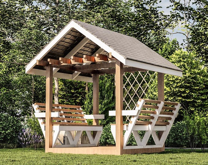 DIY Arbor Bench Plans Gazebo Seat Trellis Outdoor Wood Lattice ...