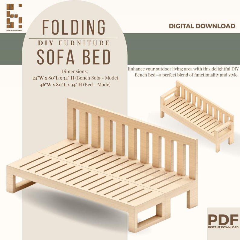 DIY Wooden Folding Sofa Bed Blueprint: Multi-use Bench (digital PDF ...
