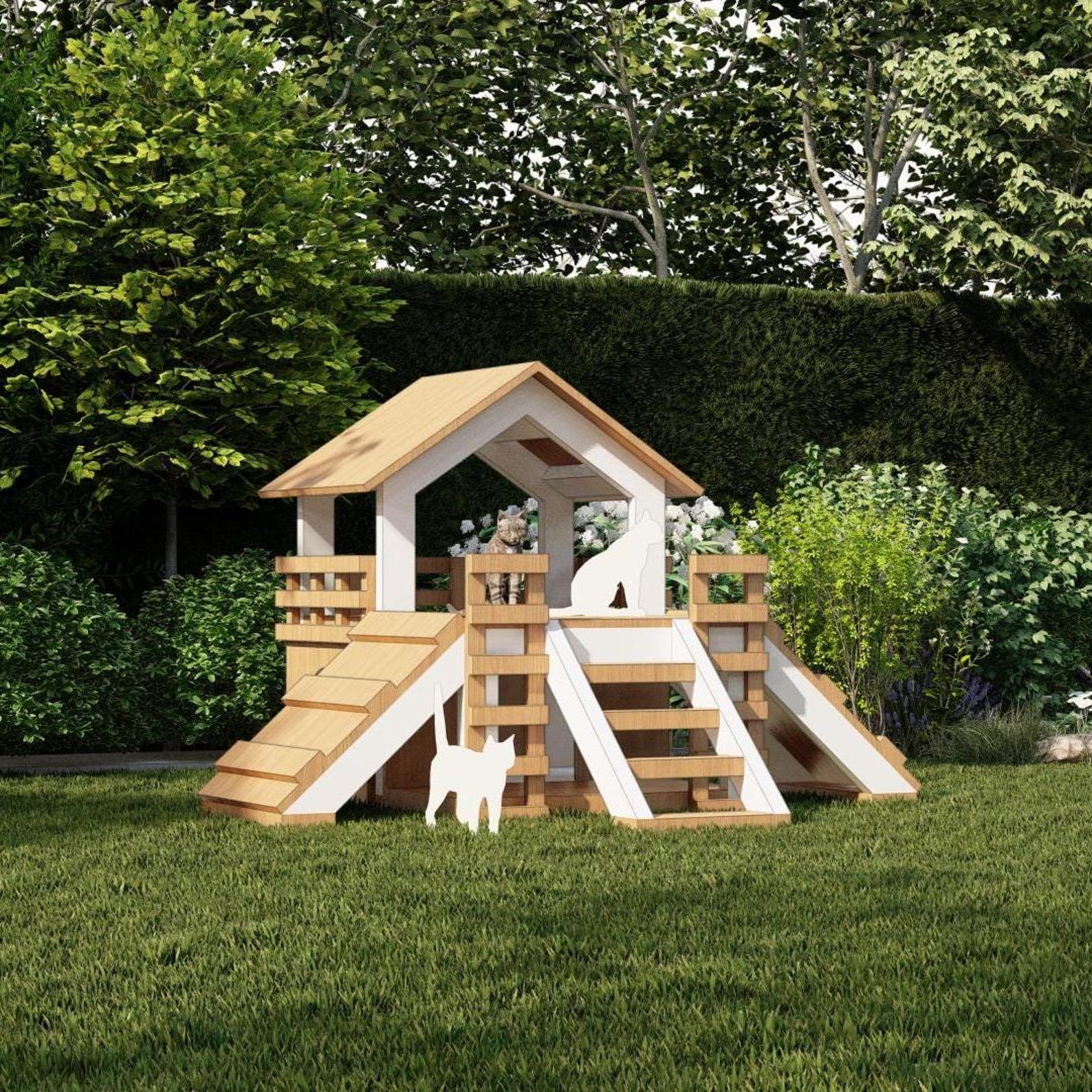 DIY Outdoor Dog Playground Plans: 2-story Pet House With Ramp (digital ...