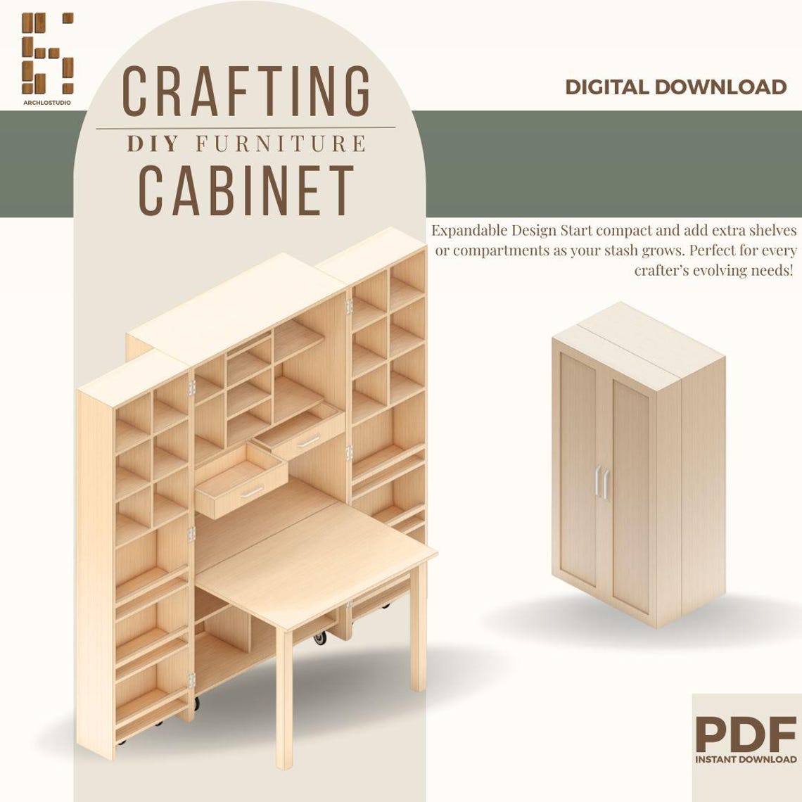DIY Craft Cabinet Expandable: Mobile Workstation Storage, Storage Plans ...