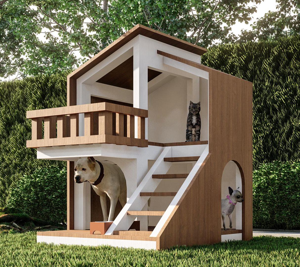 Modern Two-story Dog House Plan With Ramp Large Size - Imperial Unit ...