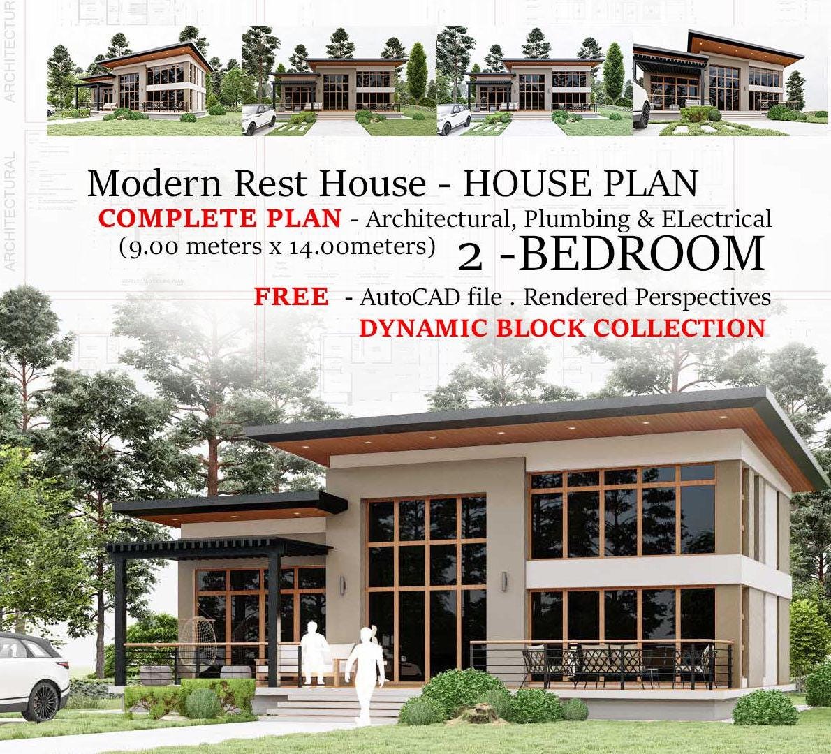 2 BEDROOM Modern House Plan - Rest House - Architectural Plan, Plumbing ...