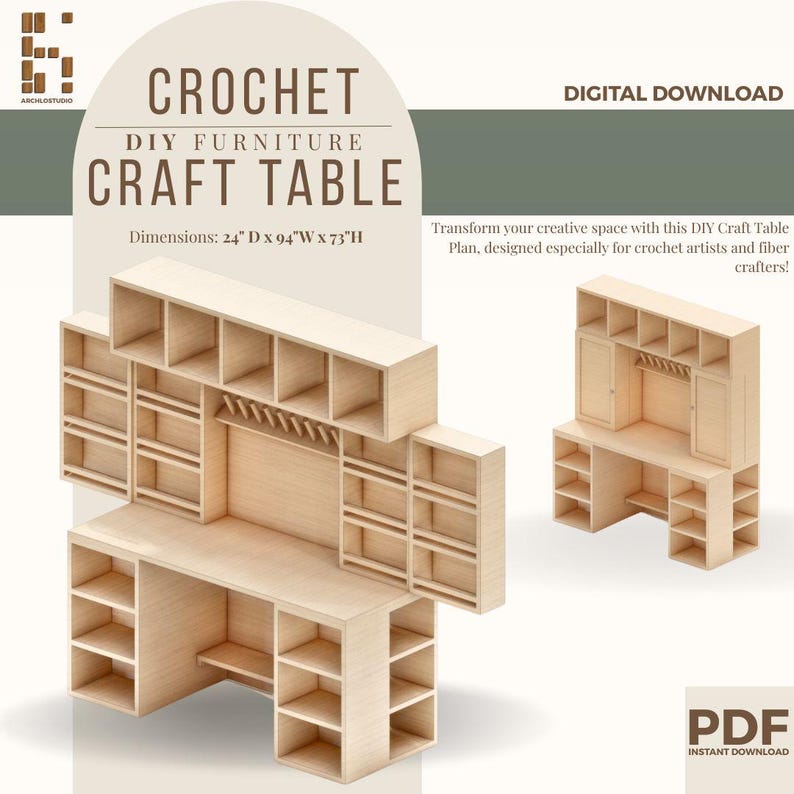 DIY Crochet Table Plan: Craft Station With Yarn Storage (PDF Pattern ...