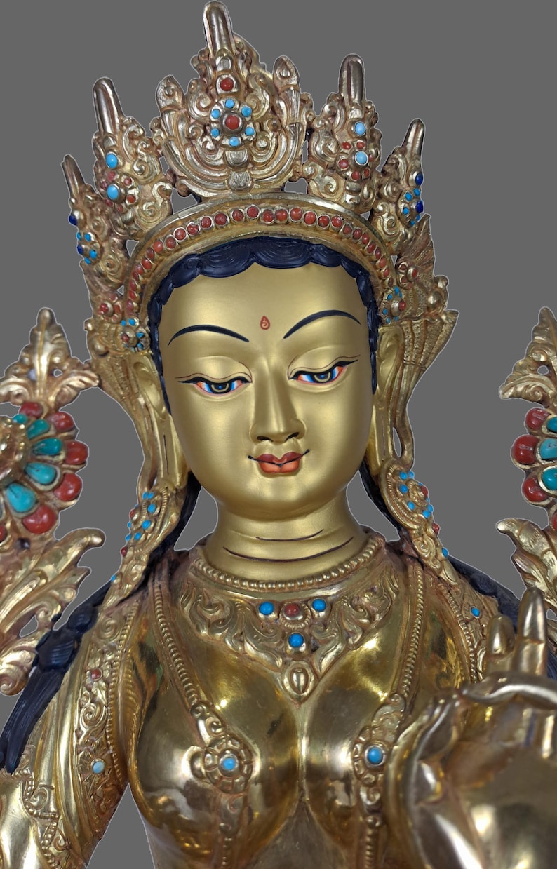 Green Tara 24ct Gold Plated Buddhist Statue | Fine Carving | Handmade ...