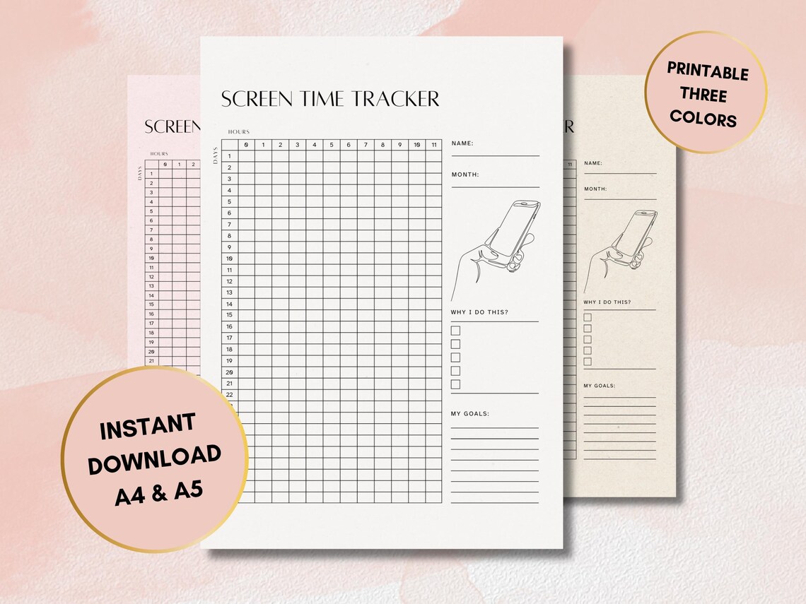 Screen Time Tracker Monthly | Screen Time Log | Planner Page | Screen ...