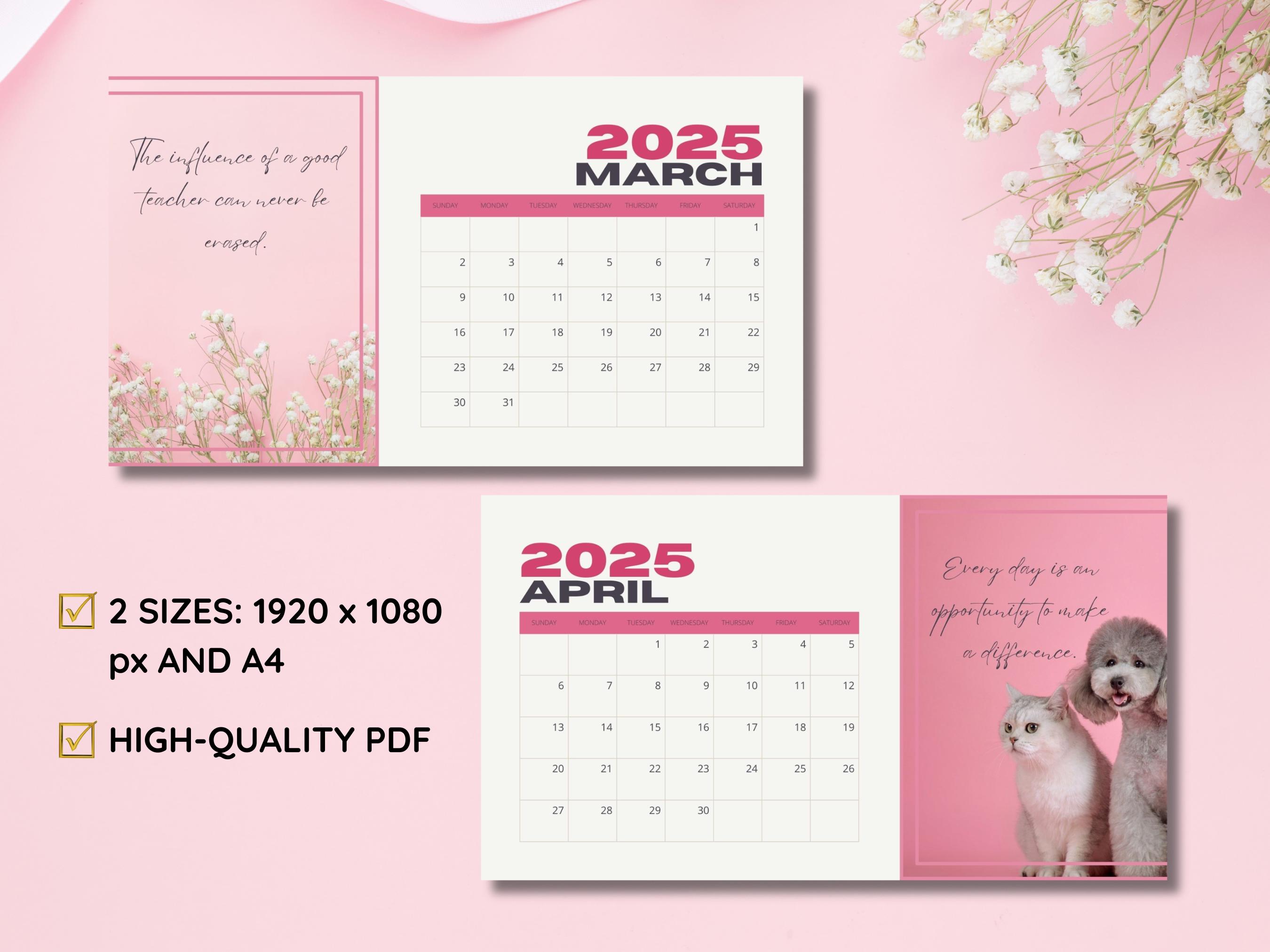 2025 Calendar Printable for Teachers Wall Calendar Motivational 2025 ...