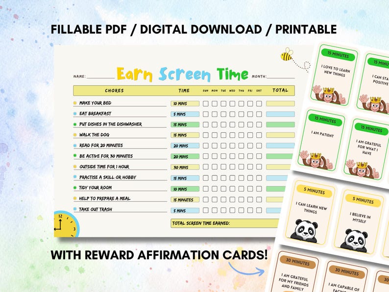 Screen Time Chart | Earn Screen Time | Screen Time Checklist | Kids ...