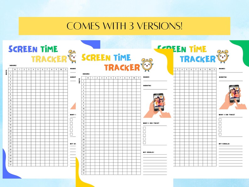 Screen Time Tracker Kids Phone Tracker Screen Time Log Printable Screen ...