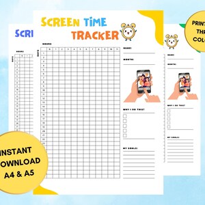 Screen Time Tracker Kids Phone Tracker Screen Time Log Printable Screen ...