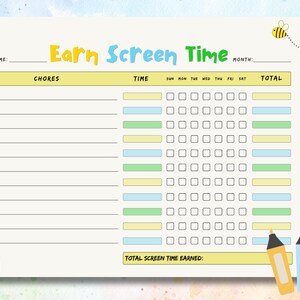 Screen Time Chart | Earn Screen Time | Screen Time Checklist | Kids ...