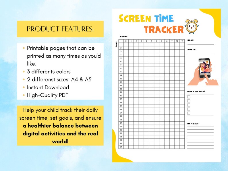 Screen Time Tracker Kids Phone Tracker Screen Time Log Printable Screen ...