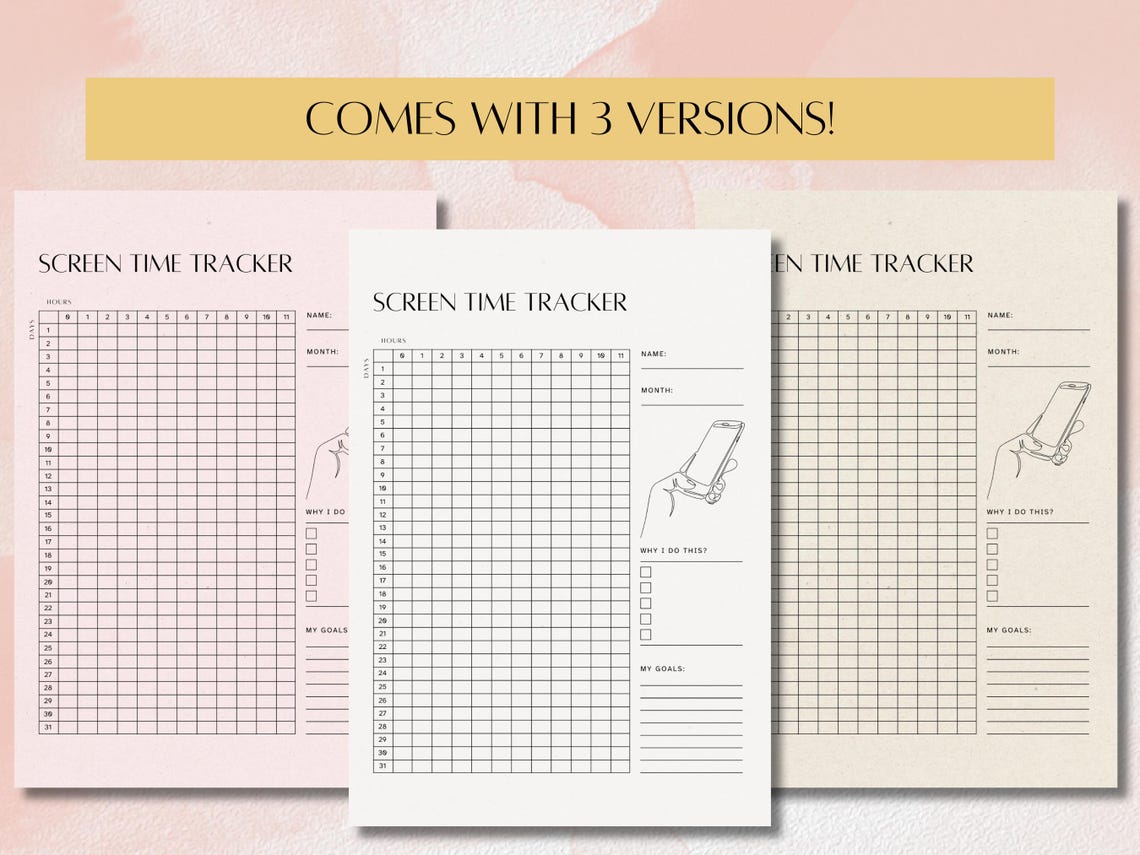 Screen Time Tracker Monthly | Screen Time Log | Planner Page | Screen ...