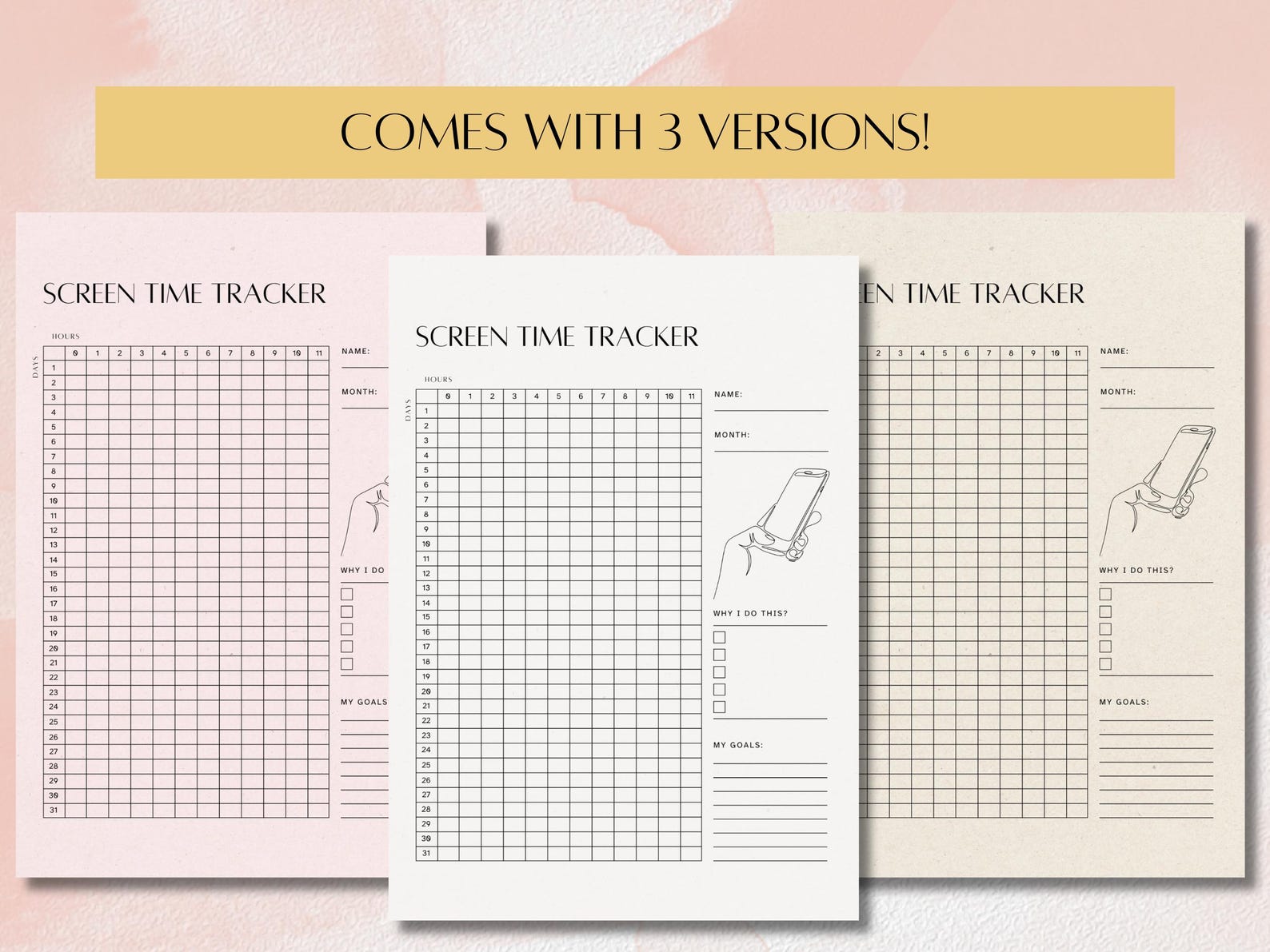 Screen Time Tracker Monthly | Screen Time Log | Planner Page | Screen Time Chart | Habit Tracker ...