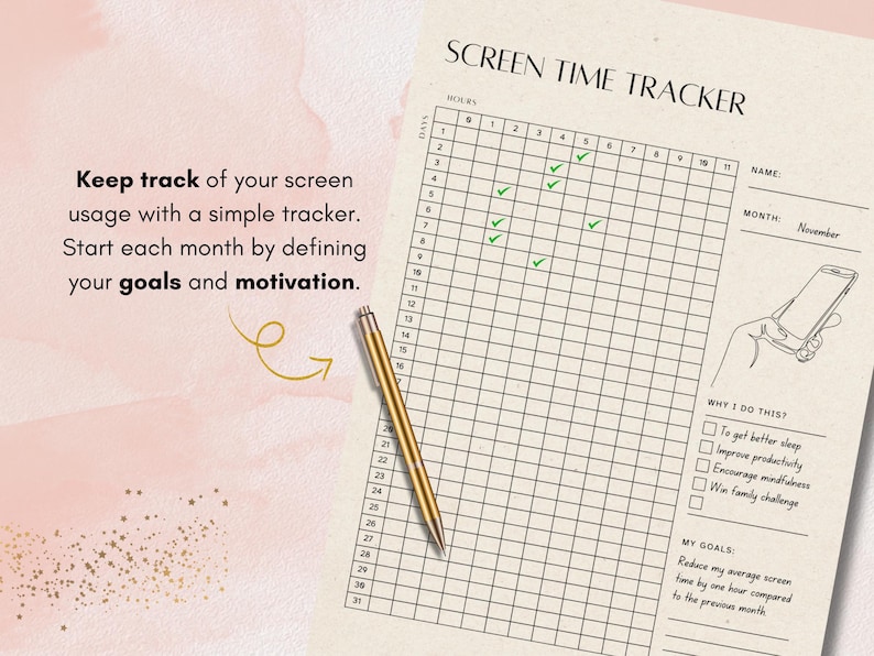 Screen Time Tracker Monthly | Screen Time Log | Planner Page | Screen ...