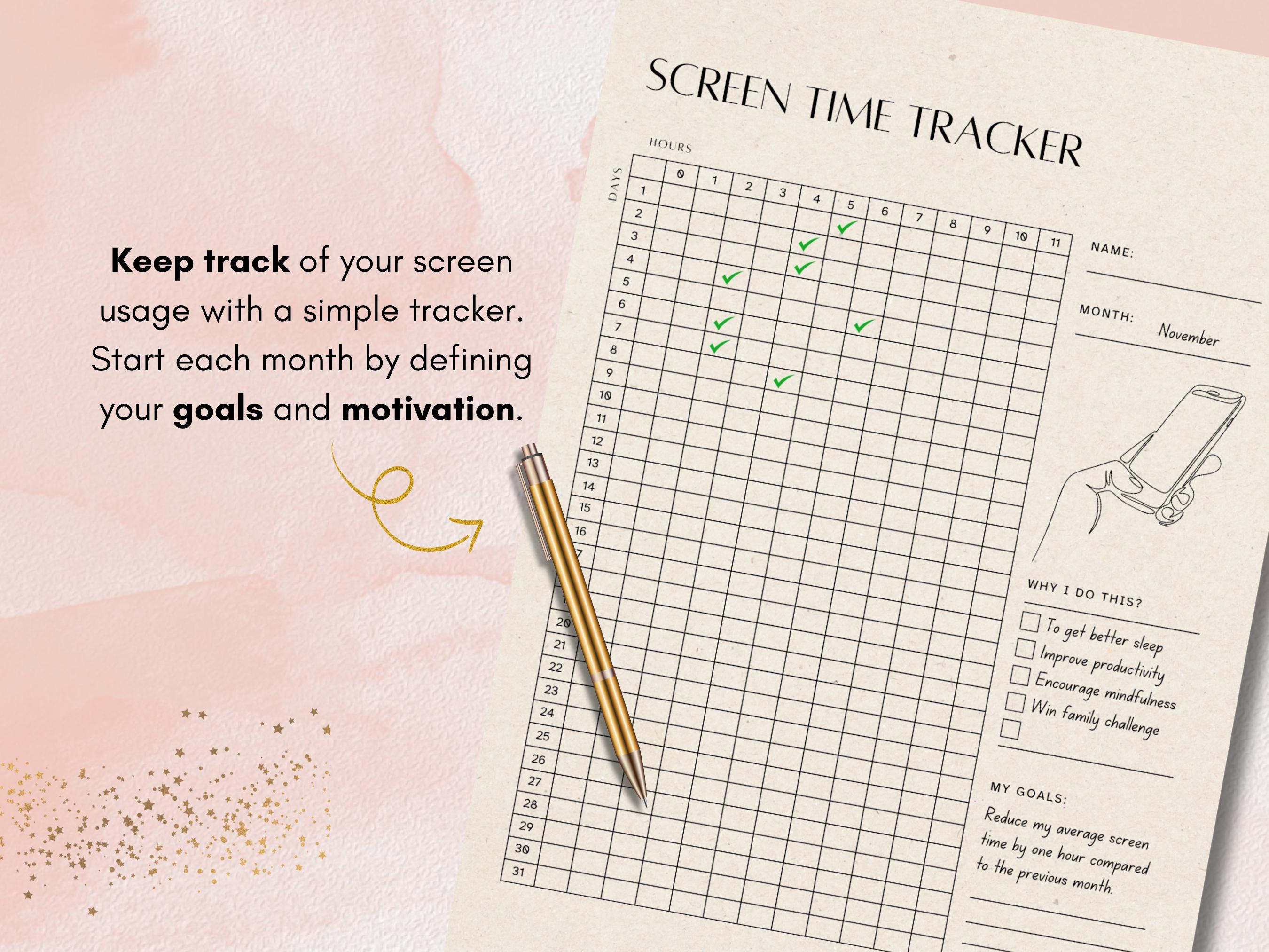 Screen Time Tracker Monthly | Screen Time Log | Planner Page | Screen Time Chart | Habit Tracker ...