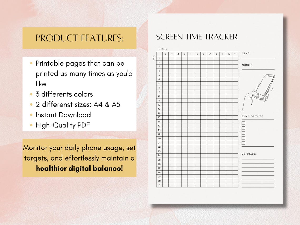 Screen Time Tracker Monthly | Screen Time Log | Planner Page | Screen ...