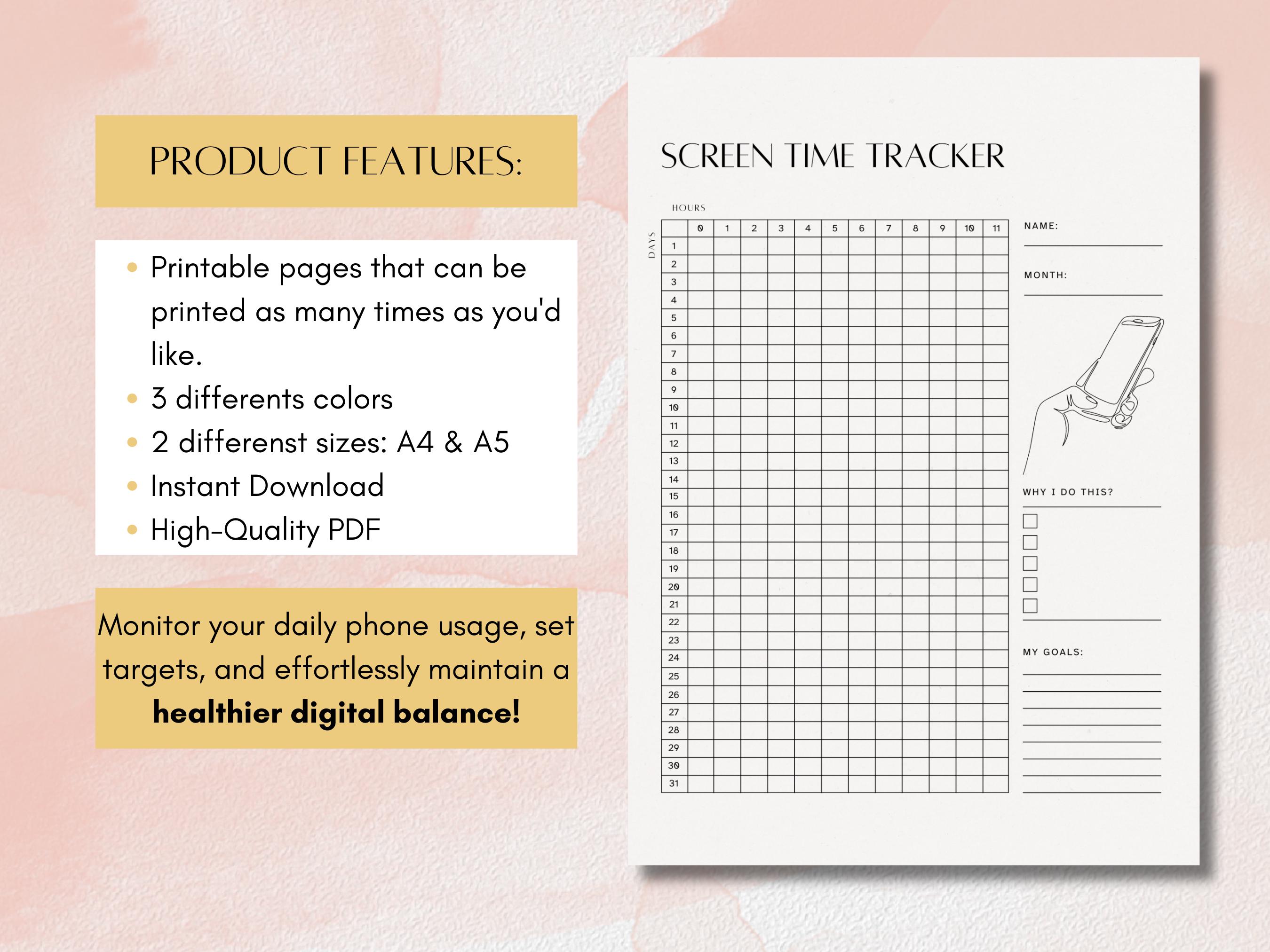 Screen Time Tracker Monthly | Screen Time Log | Planner Page | Screen ...