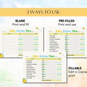 Screen Time Chart | Earn Screen Time | Screen Time Checklist | Kids ...