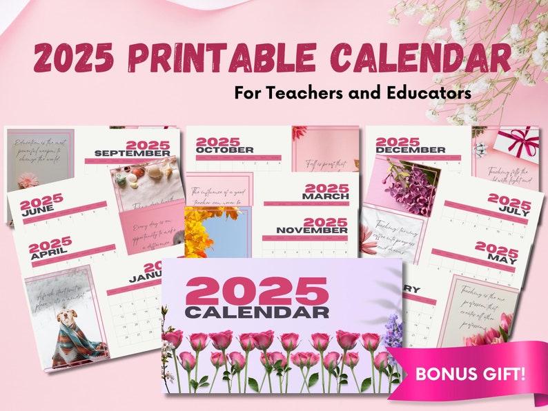 2025 Calendar Printable for Teachers Wall Calendar Motivational 2025 ...