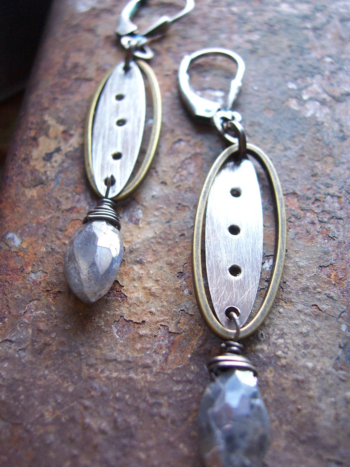 Mixed Metal Mystic Labradorite Spike Earrings Modern Dangle - Etsy