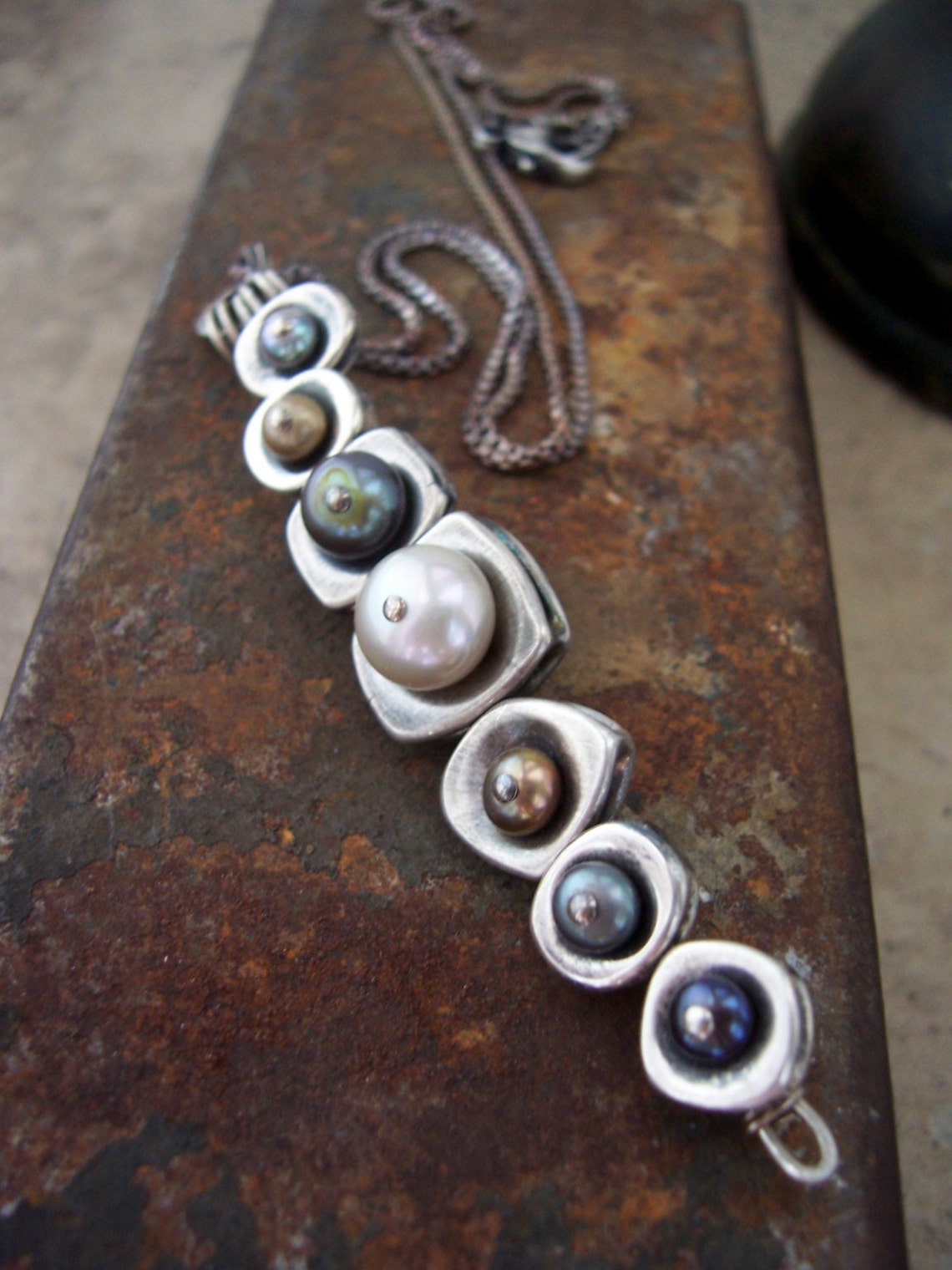 Organic Freshwater Pearl Statement Necklace Vertebrae Pendant ...