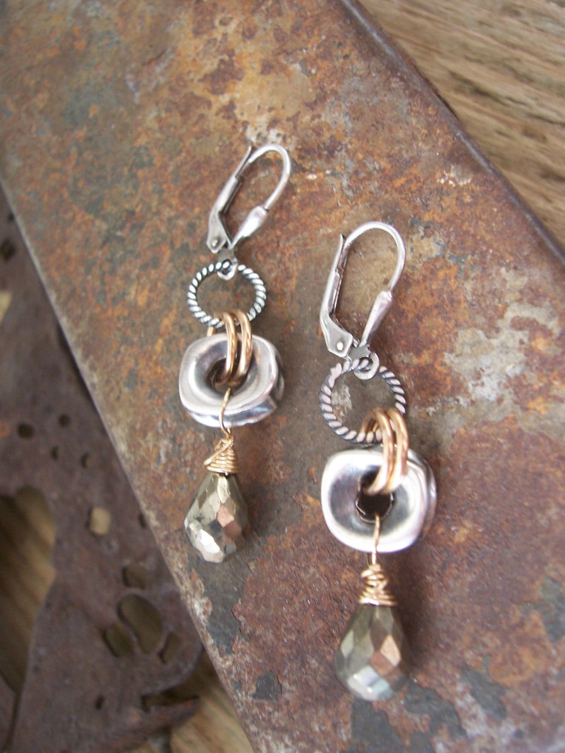 Nuts and Bolts, Industrial Earrings, Mixed Metals and Pyrite Earrings ...