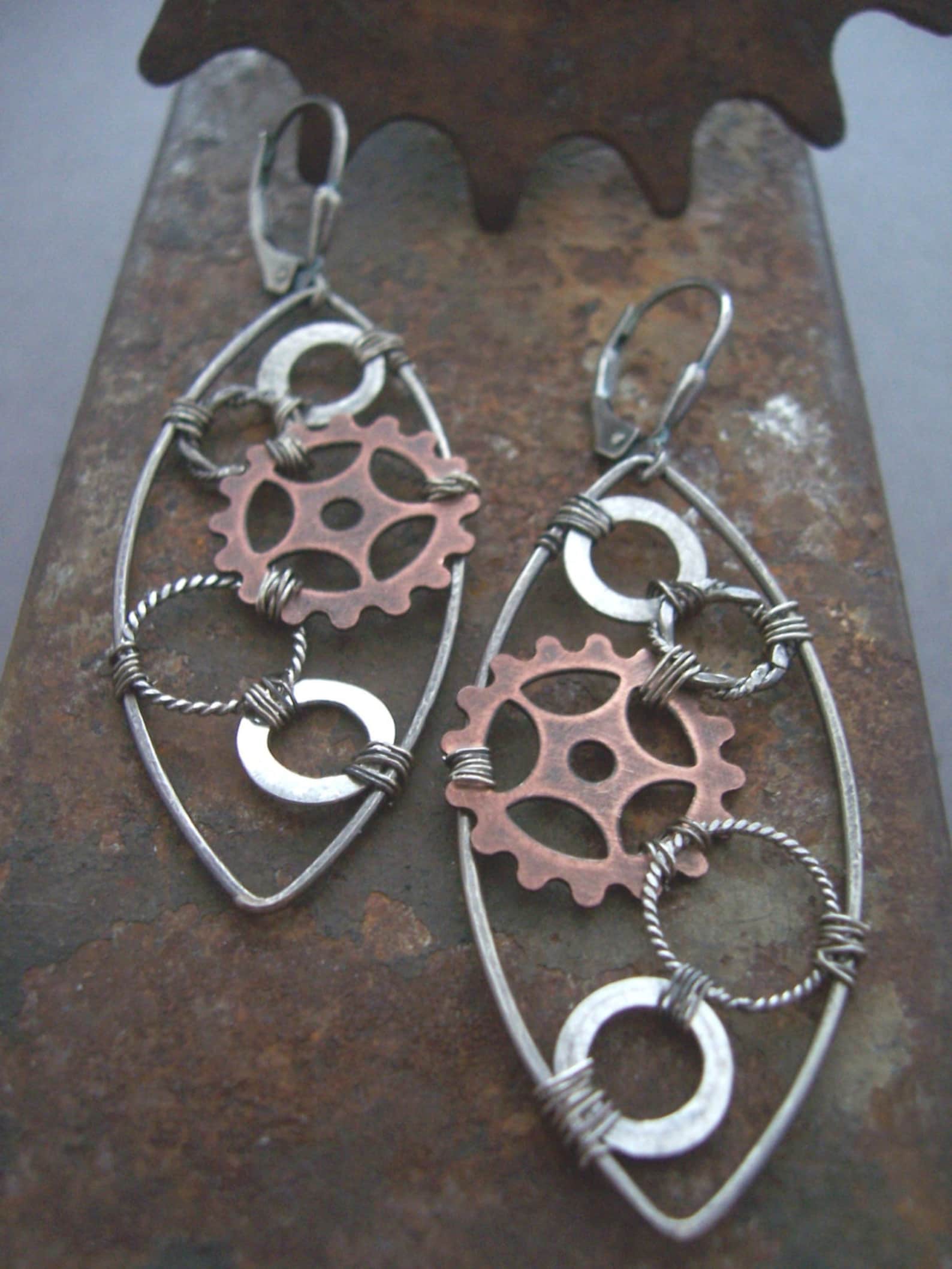 Steampunk Earrings Gear Earrings Industrial Jewelry Mixed | Etsy